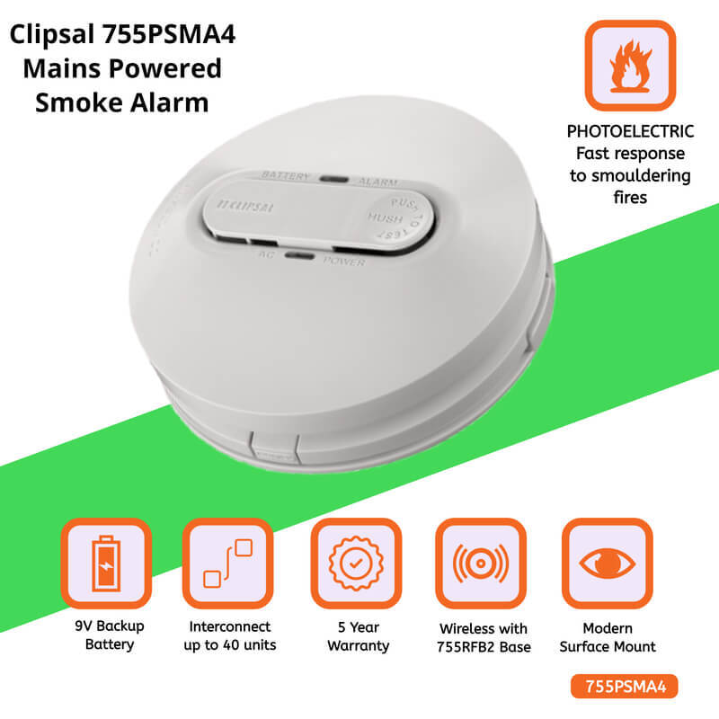 Clipsal by Schneider Electric CLIPSAL 755PSMA4 | Photoelectric Smoke ...