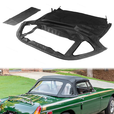 Fits 1971 1972-1980 MG MGB Black Convertible Soft Top w/ 3Pcs Plastic ...