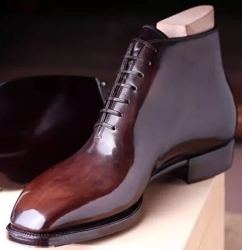 Handmade Men's Brown Leather Oxford Whole-Cut Lace Up High Ankle Dress ...