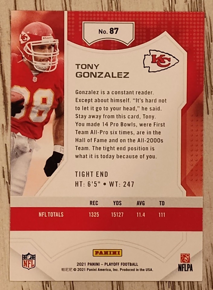 Tony Gonzalez 2021 Playoff #87 Green Kickoff Variation Kansas City ...