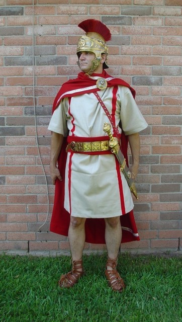 Roman red wool cloak gold Greek key edging & gold & silver medallion ...