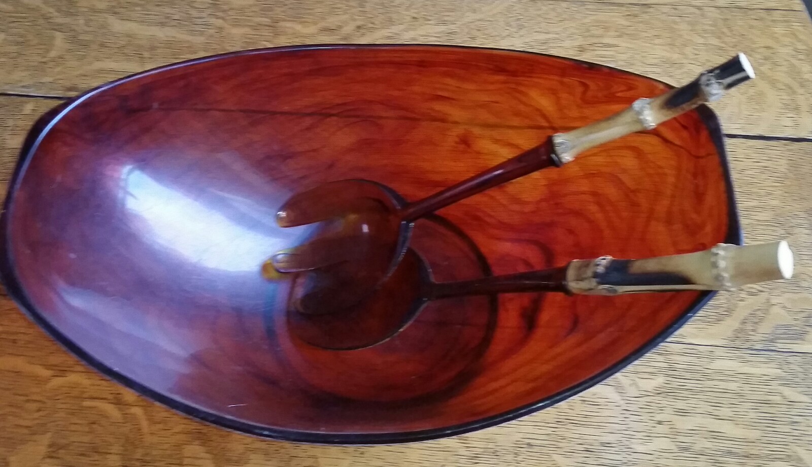 VTG Mid Century Faux Tortoise Shell Lucite Salad Bowl with Utensils ...