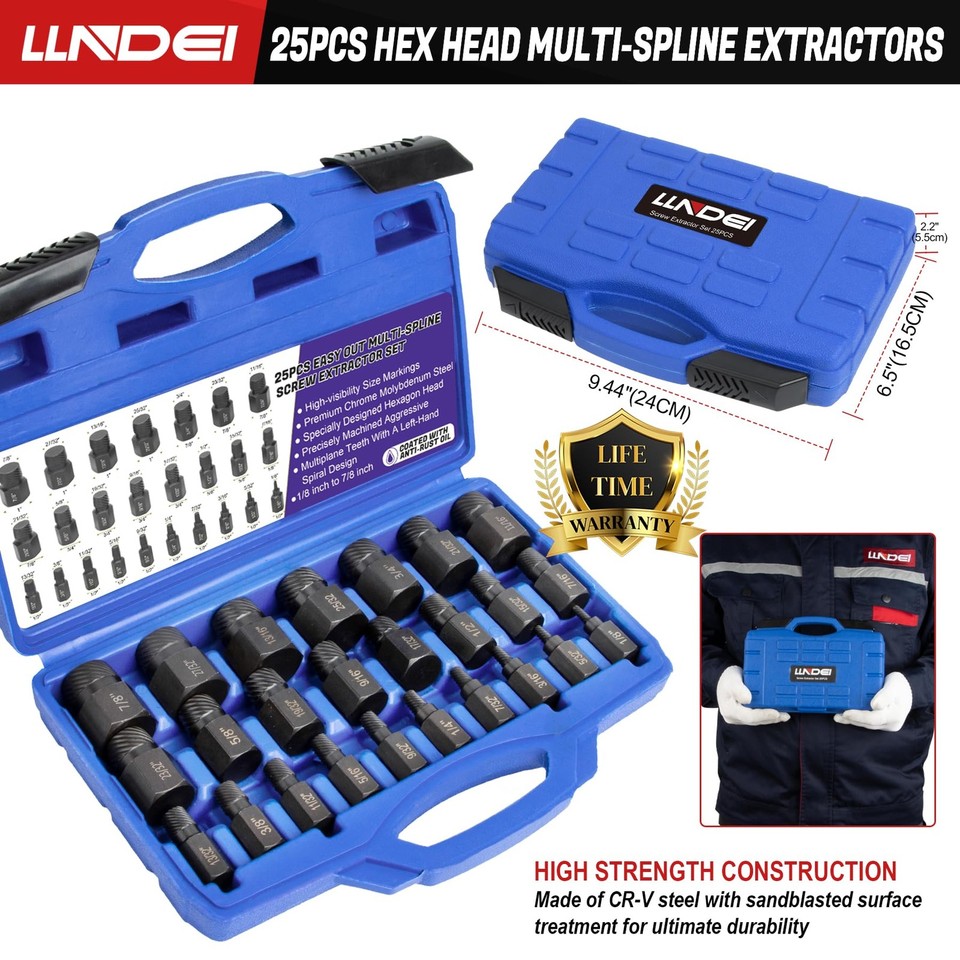 Screw Extractor Set Hex Head Multi-Spline Easy Out Bolt Extractor Set ...