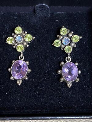 NB NICKY BUTLER STERLING Peridot/Amethyst/ Moonstone PIERCED EARRINGS ...