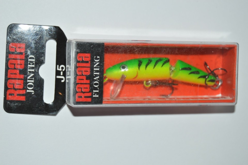 3 lures rapala jointed j-5 j05 ft firetiger floating minnow lure 2" 1 ...
