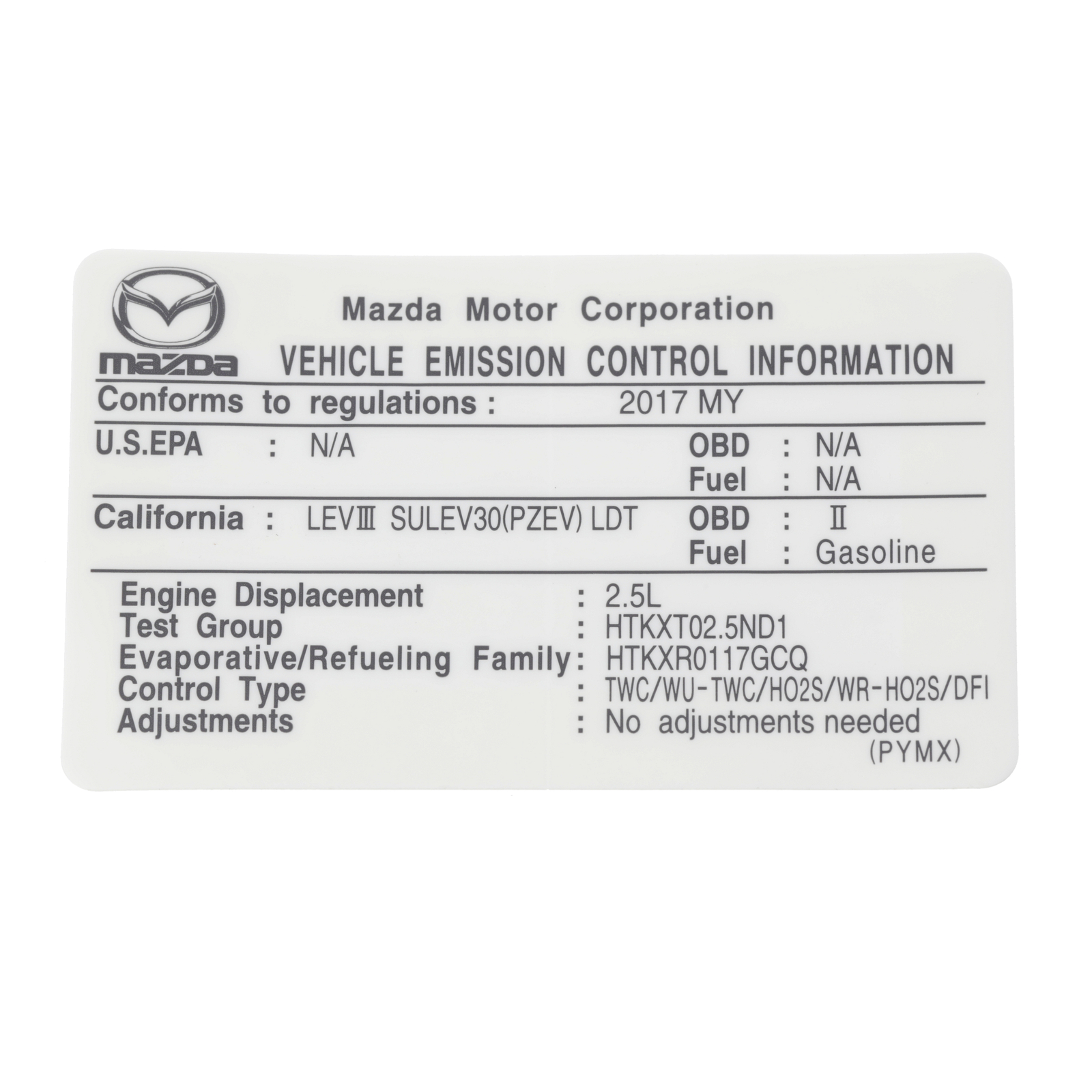 Mazda OEM 2017 Cx-5 Labels-emission Label PYMX69036 for sale online | eBay