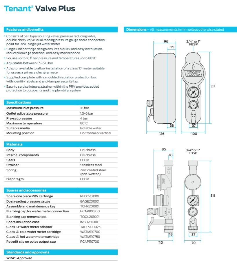 Tenant Valve Plus Assembly - 3/4”BSP - RWC - TVAP201001 | eBay UK