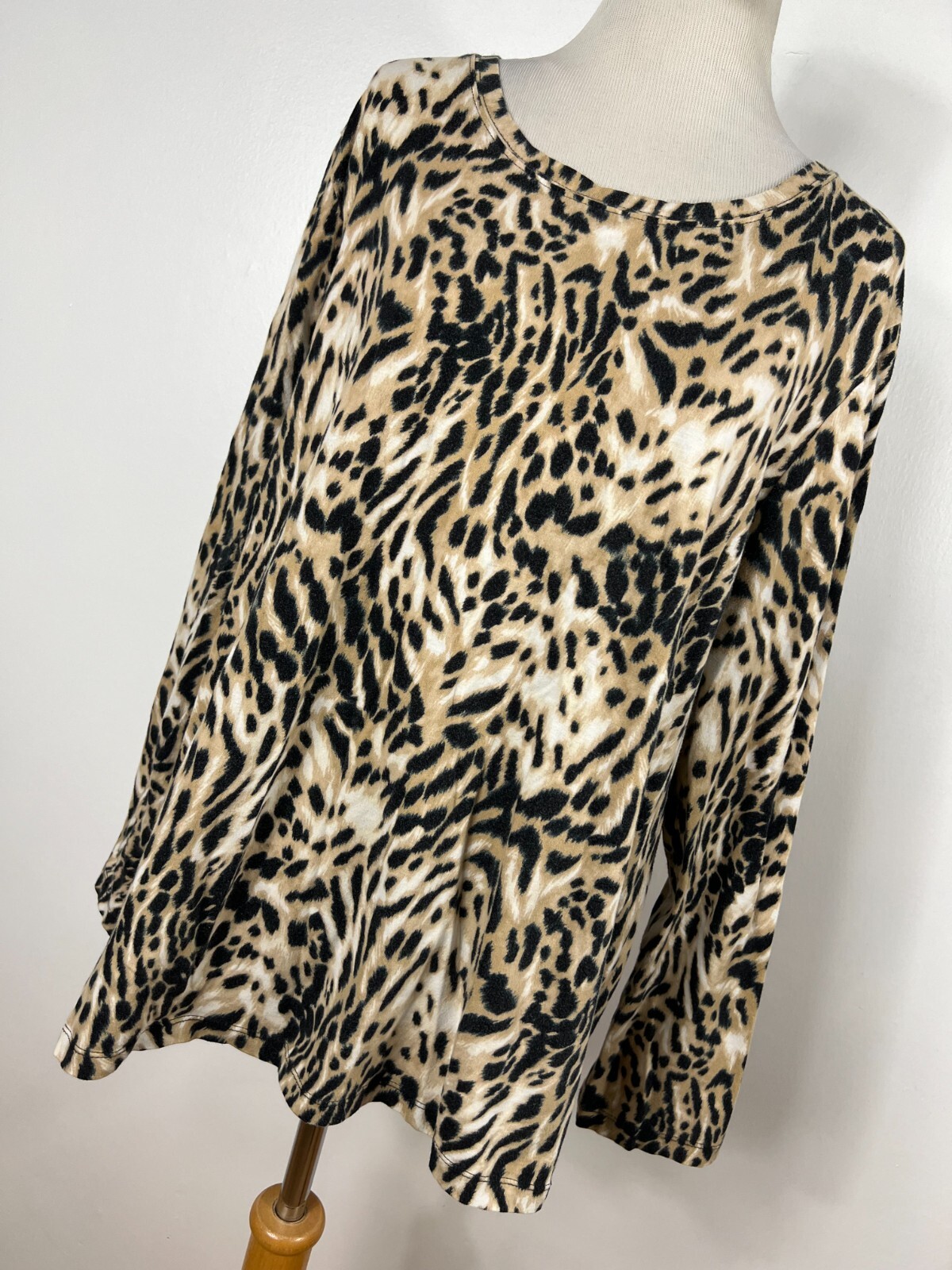 Jones New York 2X Shirt Top Black Tan Animal Print Stretch Long Sleeve ...