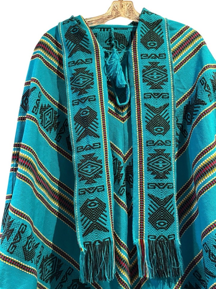 Tejidos Diaz Wool Blend Woven Poncho Multi Color Inca Aztec - One Size ...