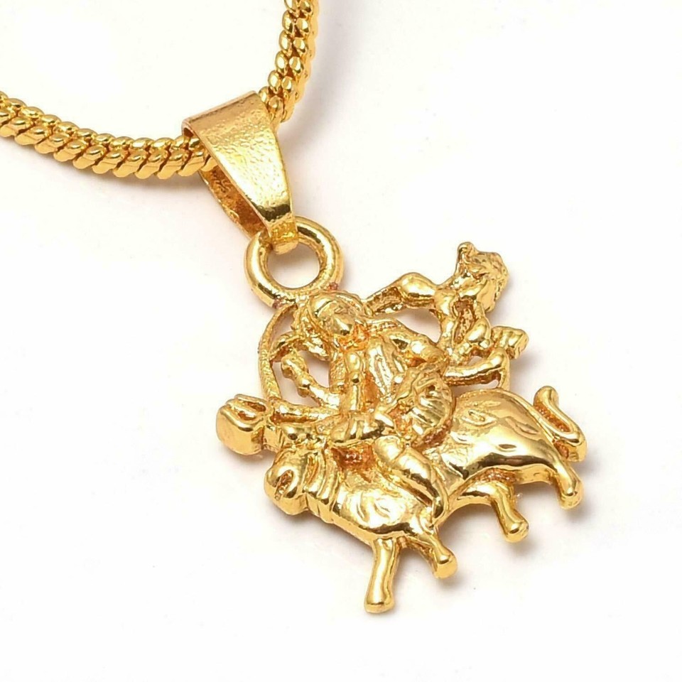Indian Traditional Gold Plated Maa Durga Locket With Chain For Men ...
