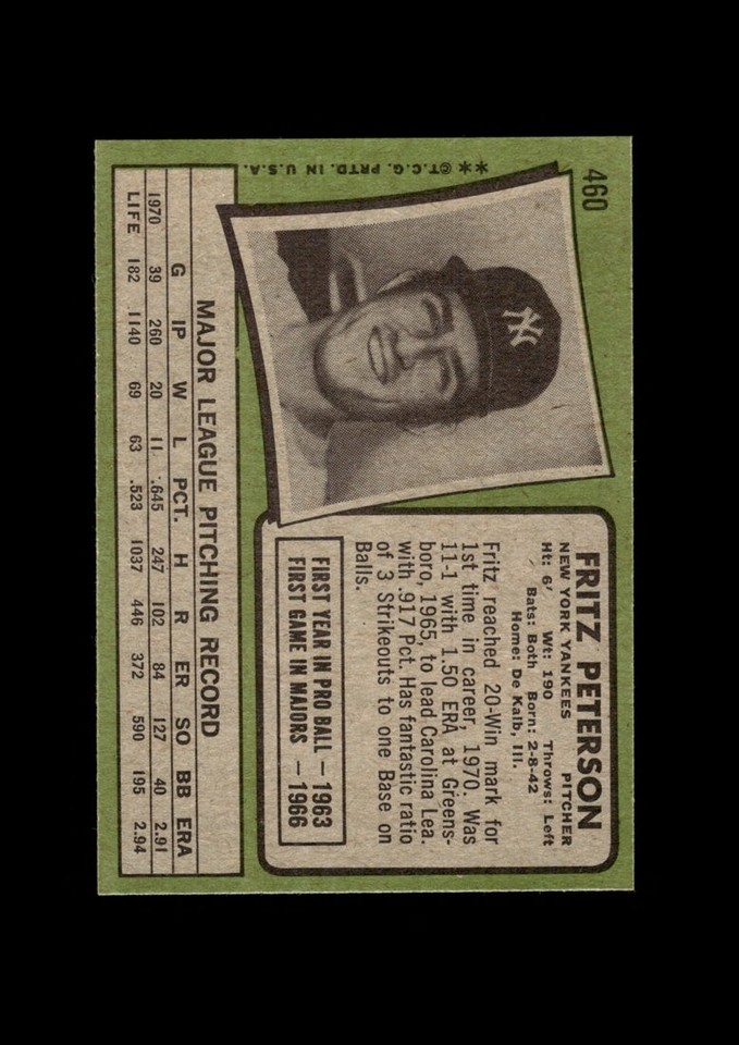 1971 Topps Set-Break #460 Fritz Peterson NM-MT OR BETTER *GMCARDS* | eBay