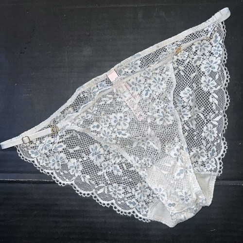 NWT Victoria's Secret L string panty bikini GRAY BLUE lace Floral LOVE ...