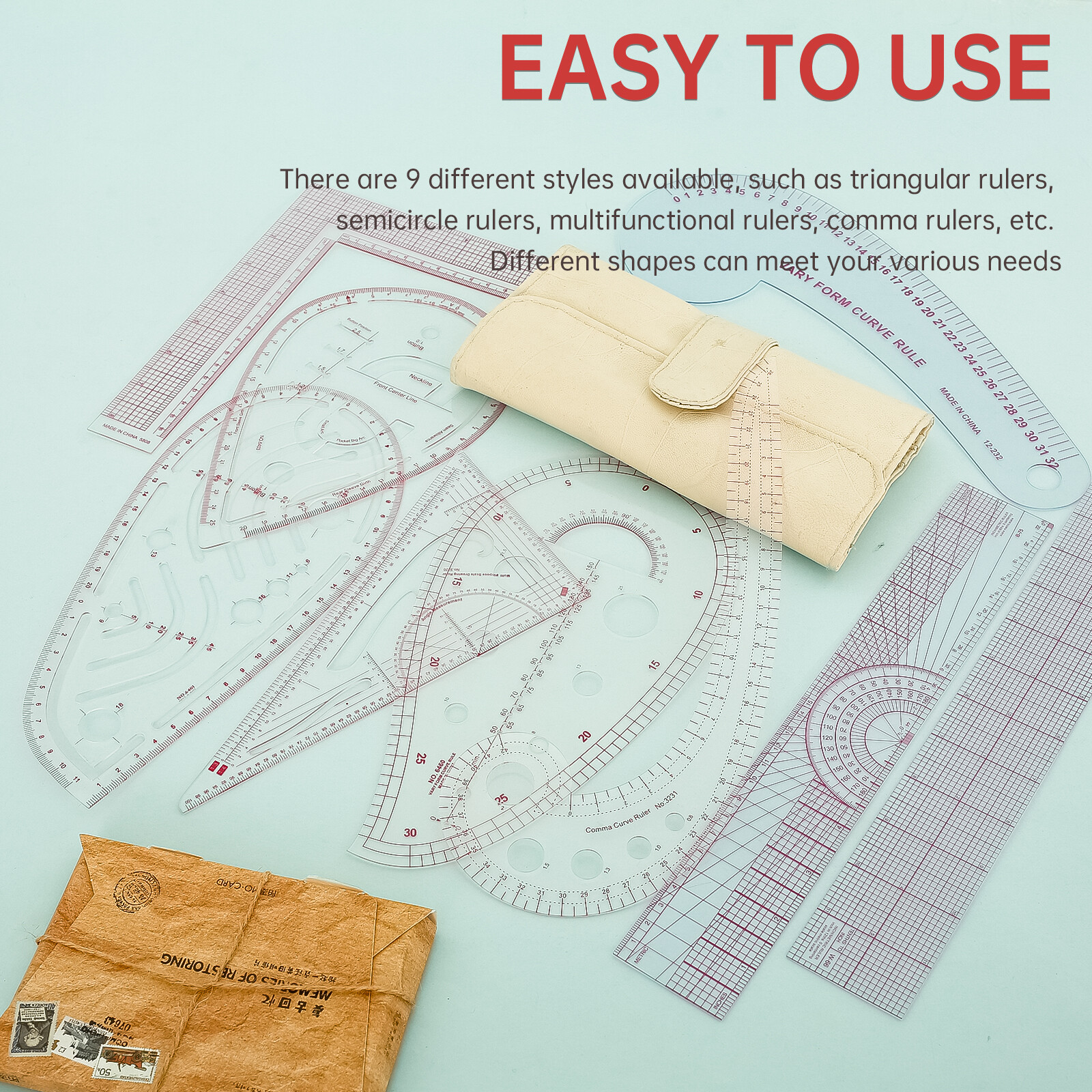 Sewing Ruler Set Inch and Metric Clear Curve Straight Shape Marking ...