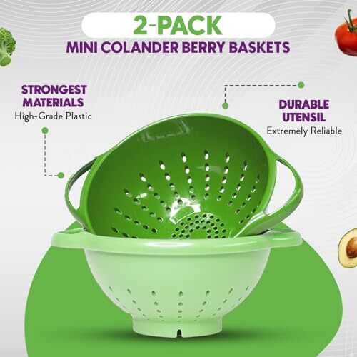2 Pack Mini Colander Berry Baskets - Plastic, Durable Kitchenware ...
