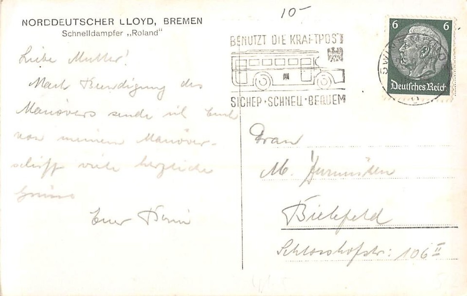 SS ROLAND AT SEA ~ NORD-DEUTSCHER LLOYD SHIP LINE, REAL PHOTO PC ~ used ...