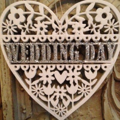 Gisela Graham ‘Wedding Day' White and Silver Fretwork Hanging Heart 8cm ...