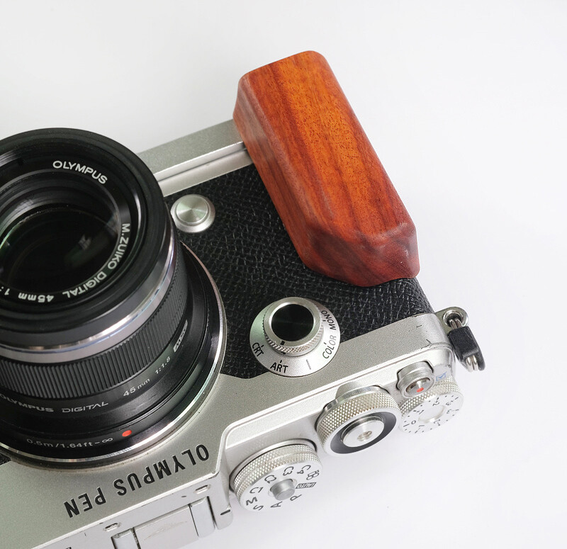 Wood Hand Grip Holder Handle Alloy Baseplate for Olympus Pen F PEN-F ...