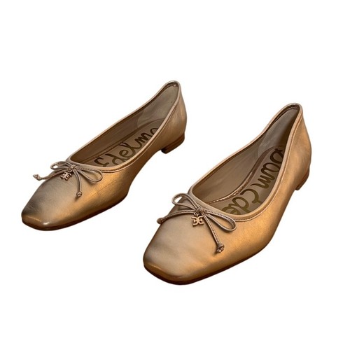 Sam Edelman Jillie Ballet Flat Gold Metallic Leather Bow Square Toe ...