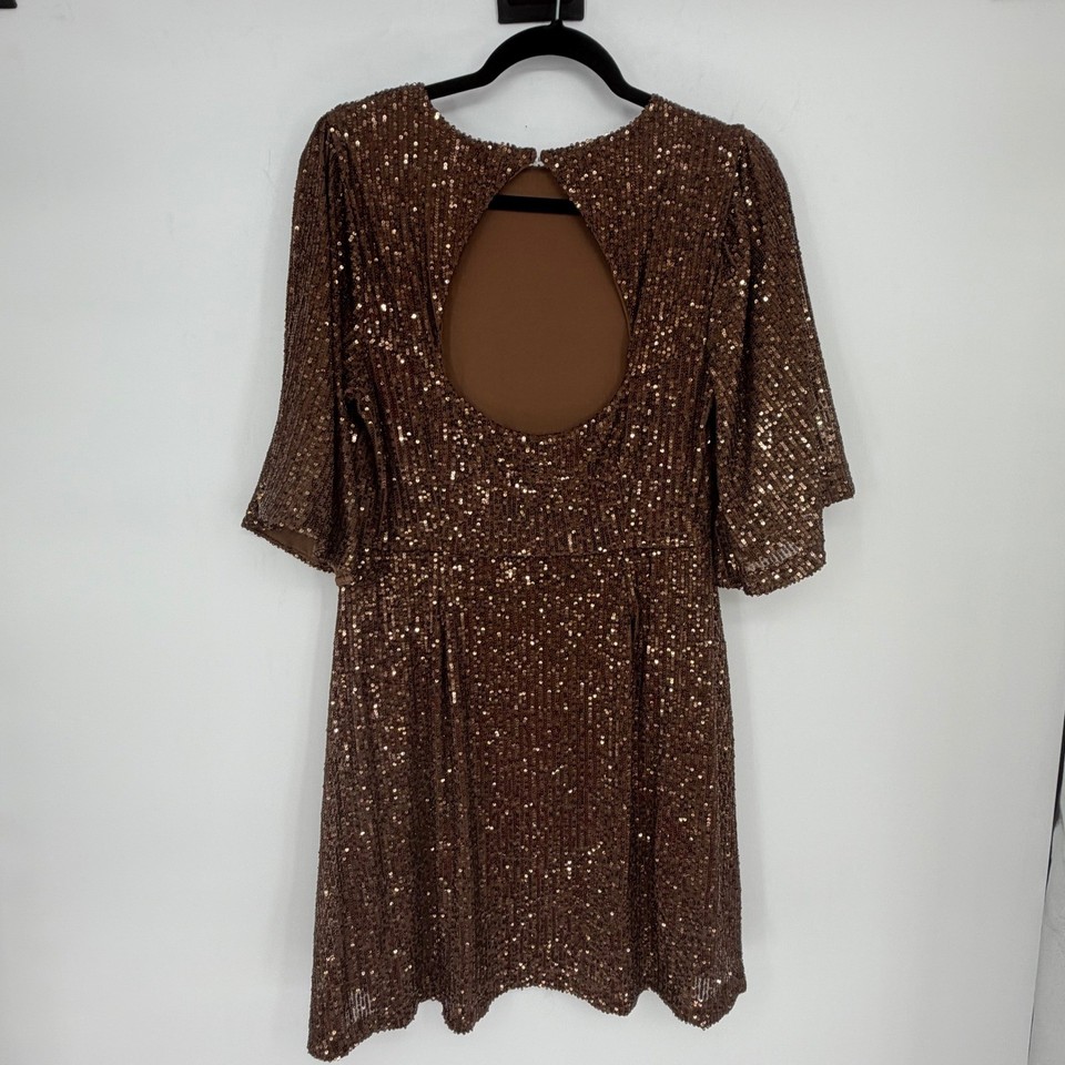 Old Navy Women's Sequin Flutter Sleeve Dress Sparkle Brown Party Size L ...
