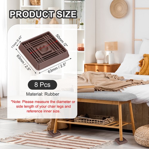 2x2" Caster Cups, 8 Pcs Rubber Non-Slip Square Furniture Feet, Coffee ...