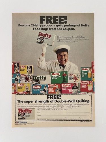 Vintage 1975 Print Ad Hefty Products Trash Lawn Leaf Bags Advertisement ...