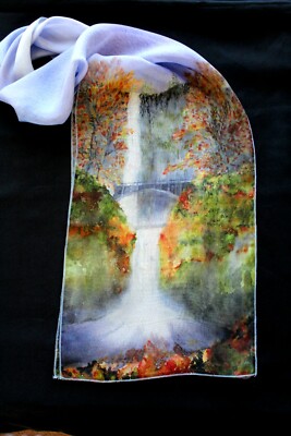 Silk Watercolor Art Scarf from Original Painting "Multnomah Falls ...