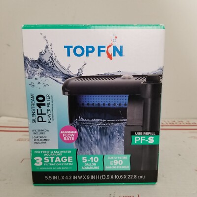 Topfin Silentstream PF10 Power Filter Oxygen Pump 3 Stage 5-10 Gallon ...