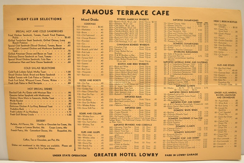 1930s Famous Terrace Cafe Greater Hotel Lowry Restaurant Menu St Paul ...