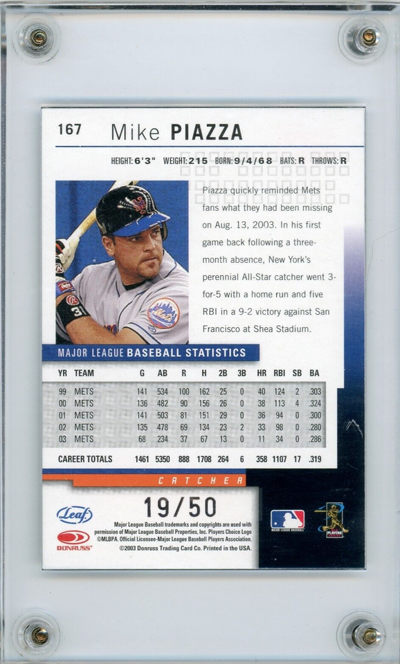 EXCEPTIONALLY RARE Mike Piazza 2004 Leaf Silver Proof METS HOF Serial ...
