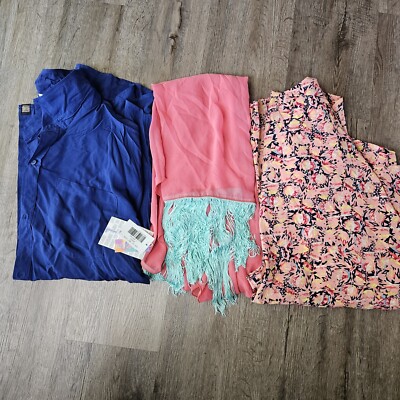 Lot 3 LuLaRoe Sz L Cover Up Cardigan Blue Michael Pink Monroe Geometric ...