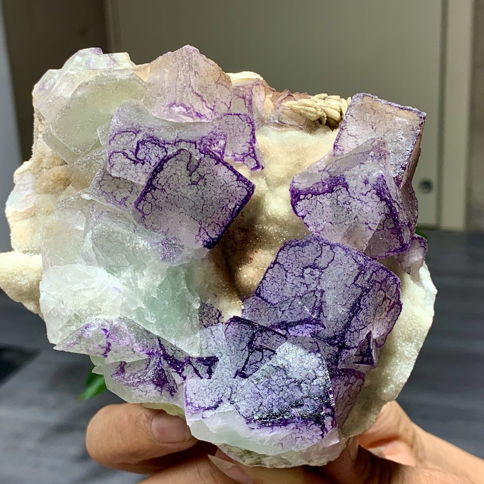 2.33LB Natural Purple "QR Code"Fluorite Cluster Crystal Mineral ...