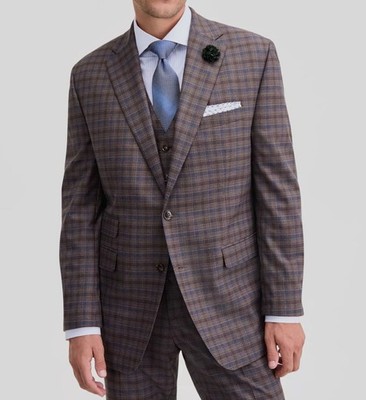Tayion Collection Men's Brown Blue Plaid Classic-Fit Suit Jacket Size ...