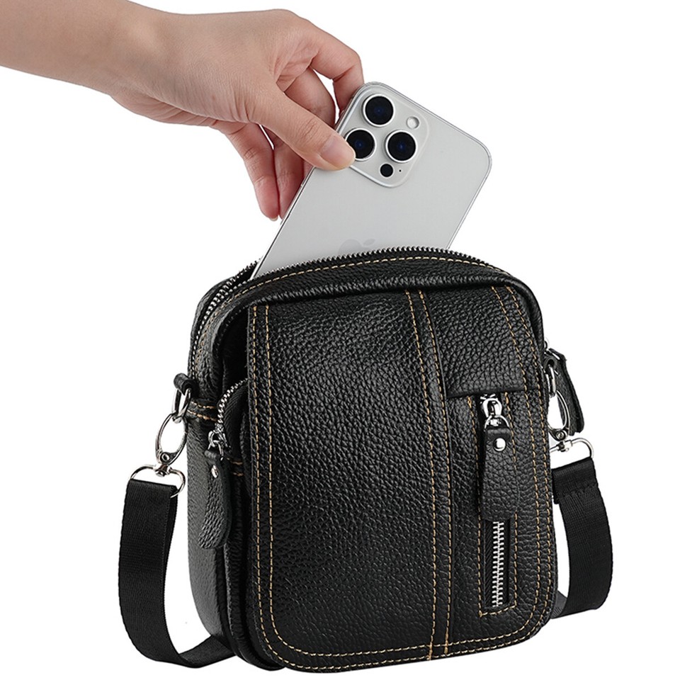 Mens Genuine Leather Mini Messenger Cross Body Handbag Shoulder Bag ...