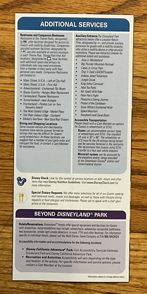 Disneyland DCA Park Guidemap Guide Map 2025 Disabilities Wheelchair ...