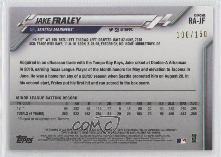 2020 Topps Chrome - Rookie Autographs Blue Refractor #RA-JF Jake Fraley ...