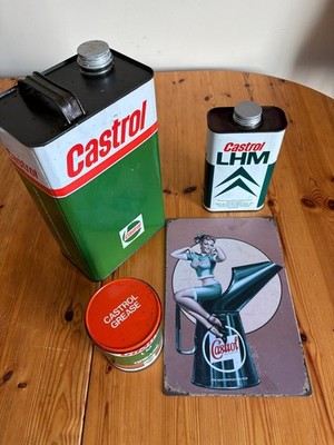 3 Vintage Empty Cans Castrol Oil 5 Litres LHM 1 Litre Grease 500g ...