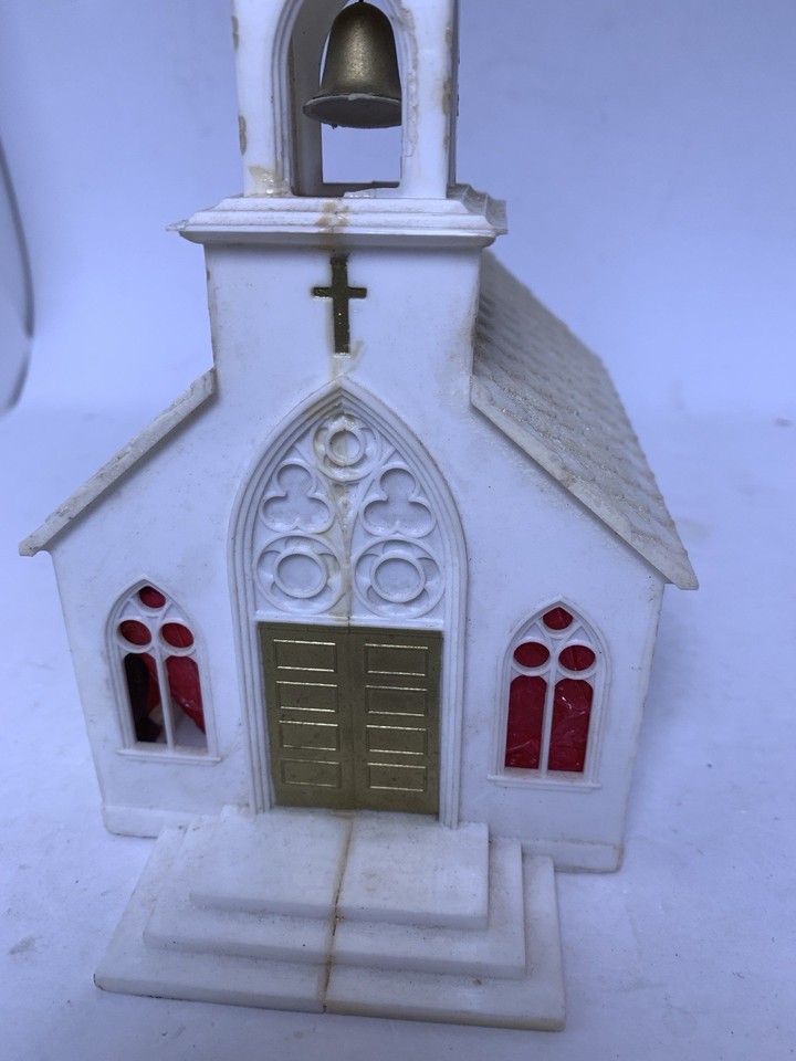 GLOLITE Christmas Church Music Box Plastic White Roof Noma MCM | eBay