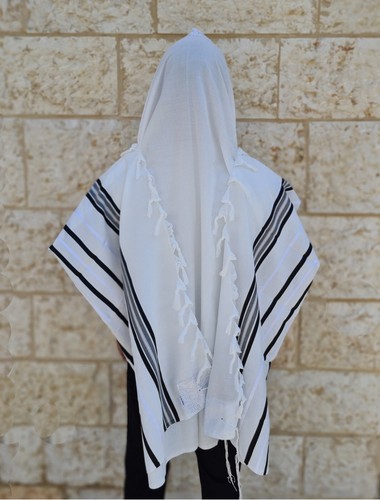 Tallit Prayer Shawl 51" X 71" Made in Israel - Black/Silve Strips Men ...
