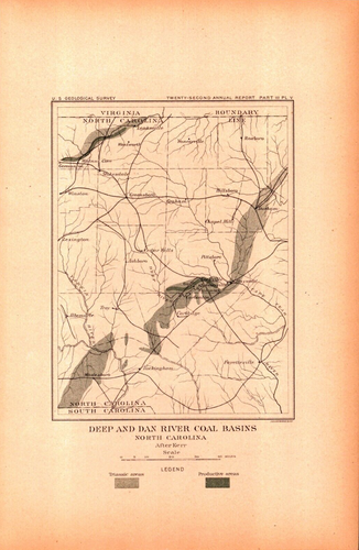 NORTH CAROLINA, DEEP, DAN RIVER COAL BASINS Antique geology map 1902 | eBay