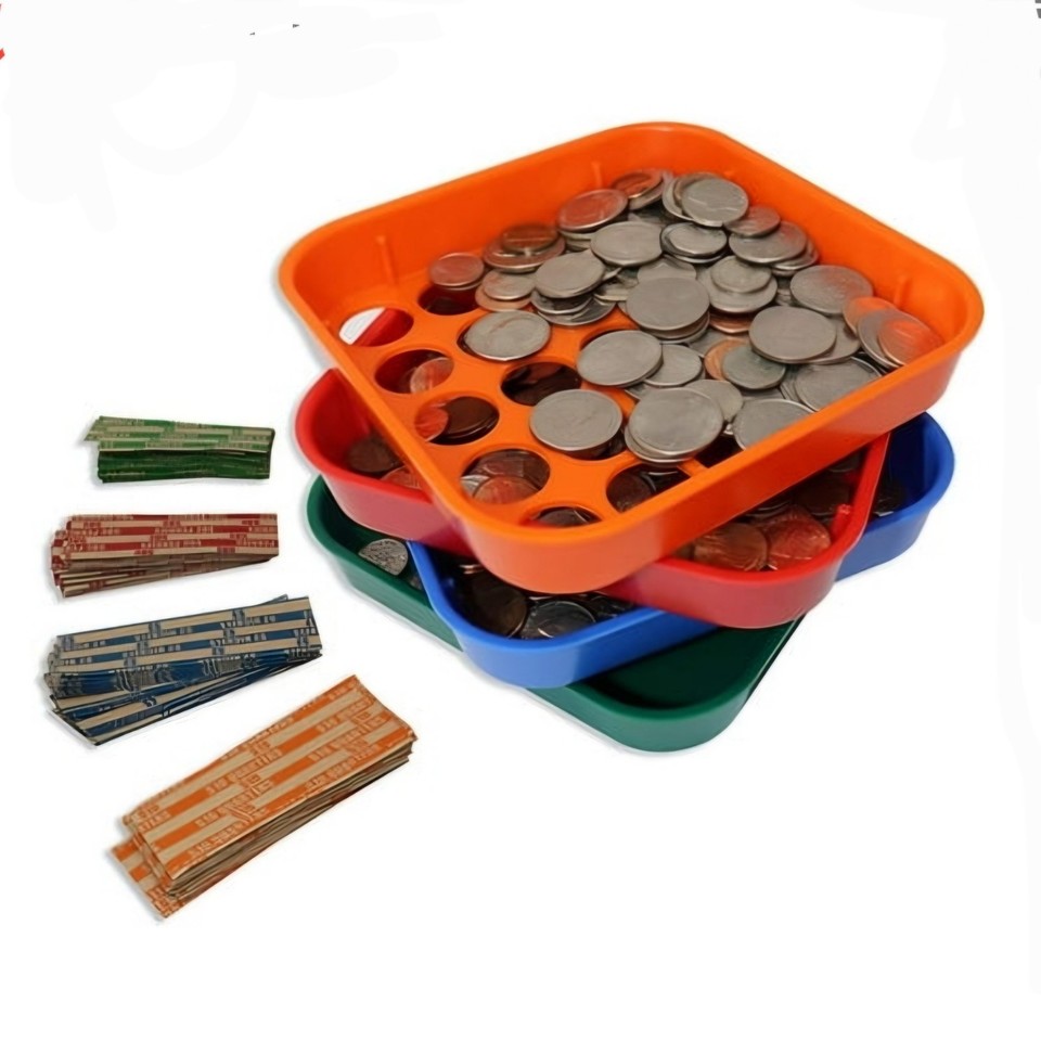 Coin Sorter Tray - 4 Color-Coded Change Sorting Trays with 40 Coin ...