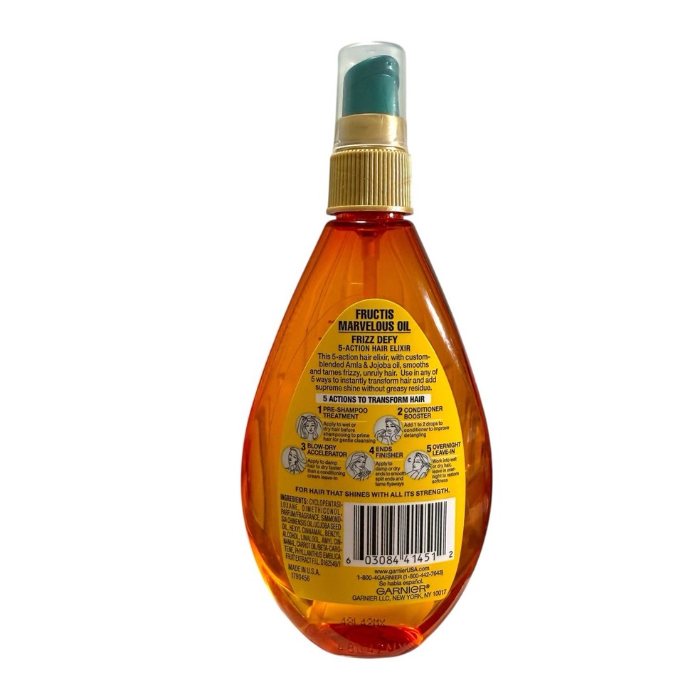 Garnier Fructis Marvelous Oil Frizz Defy 5 Action Hair Elixir 5 oz Amla ...