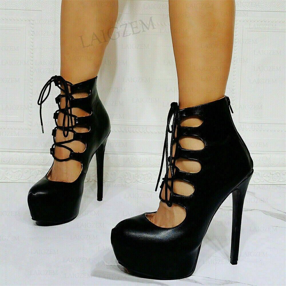 Women Platform Pumps Back Zip Up Stiletto High Heels Sandals Party ...