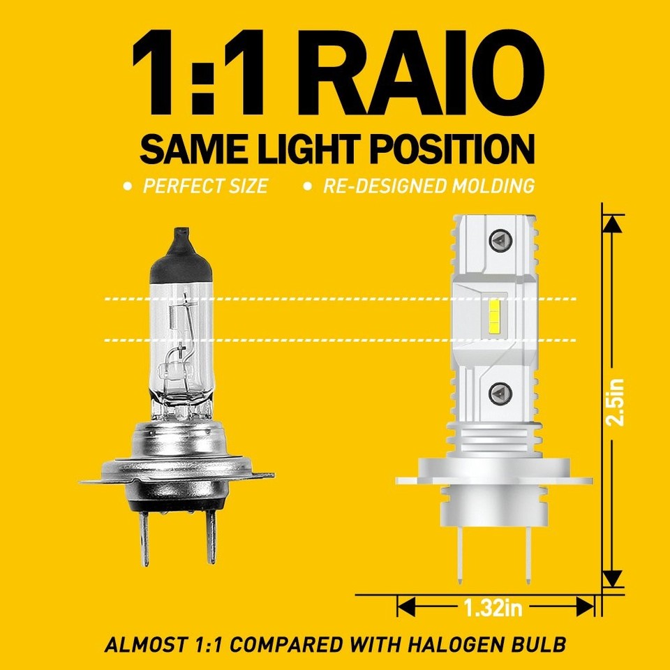2/4X AUXITO H7 LED Headlight Bulb Lights Kit High/ Low Beam 6500K White ...