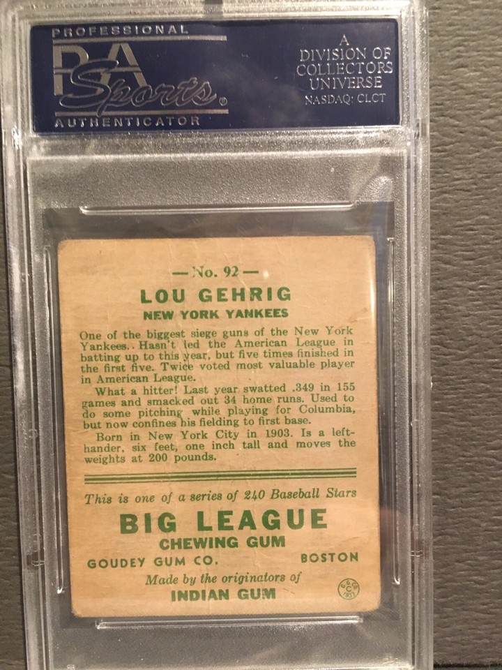 Lou Gehrig autographed 1933 Goudey card PSA/DNA encapsulated and graded ...
