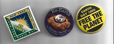 3 EARTH DAY April 23 pin 25th ANNIVERSARY pinback NEW YORK City 1970 ...
