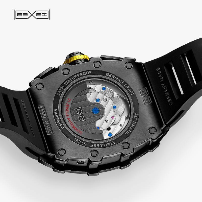 Black BEXEI Wristwatch Auto Movement Mechanical Date Luminous barrel ...