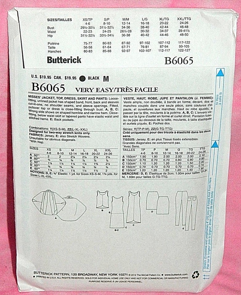 Uncut Butterick Misses 4-14 Easy Jacket Top Dress Skirt & Pants Pattern ...