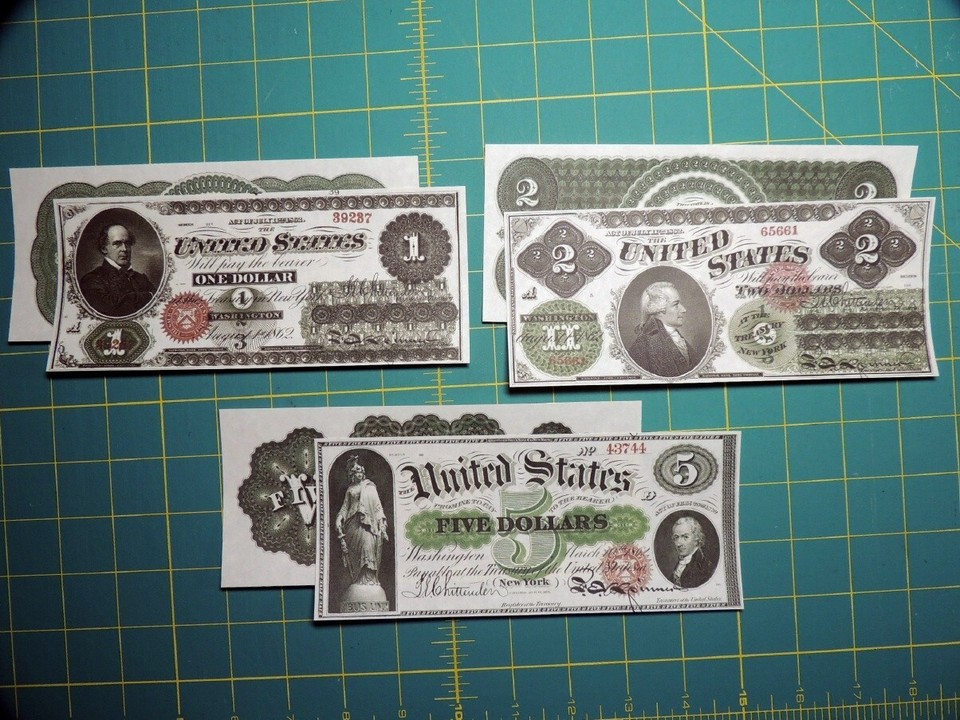 1862 & 1863 Legal Tender Complete Set Reproduction US Currency Paper ...