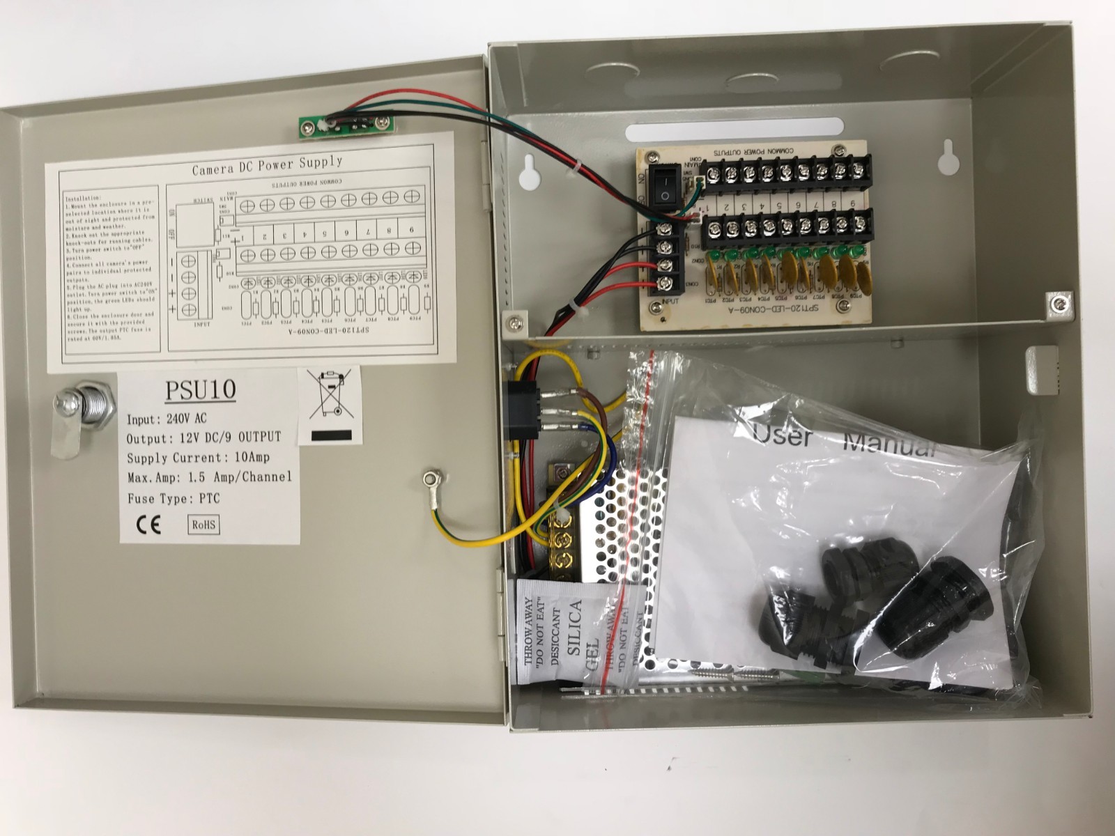 CCTV POWER SUPPLY 240V AC-12V DC 10a 9 X 1.5a PSU UNIT 9 PORT PSU-10A ...