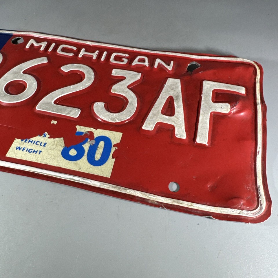 Vintage 1976 Michigan License Plate Red White Blue | eBay